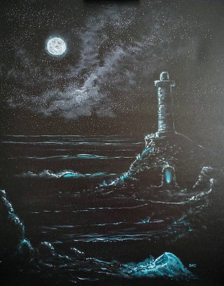 Cosmic Lighthouse Painting by Nicolas Trebern | Saatchi Art