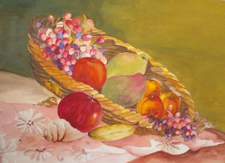 Basket of Fruits Painting by Sandhya Prasad | Saatchi Art