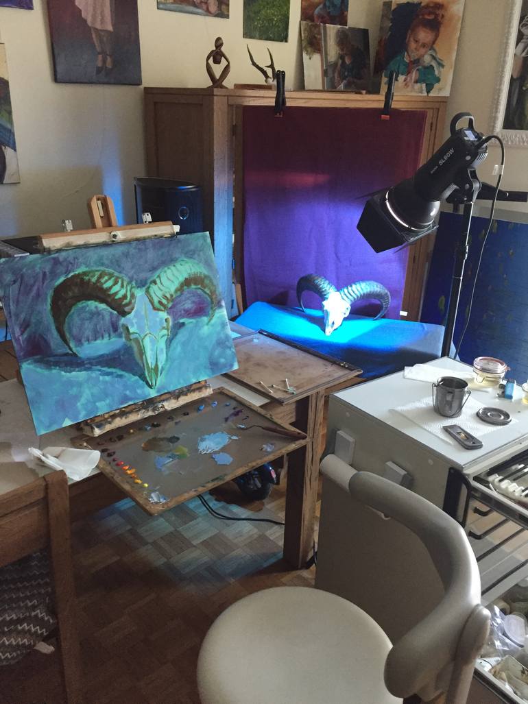 Ram in Blue Painting by Efrem Bertini | Saatchi Art