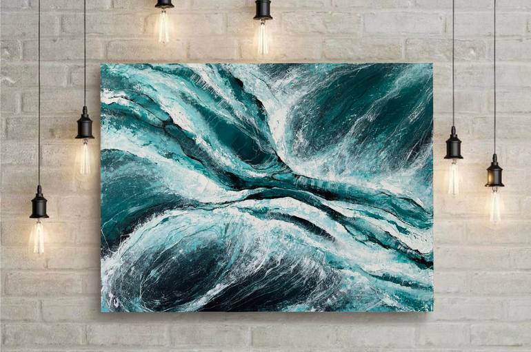 Huge collision - azure dark deep high textured water painting Painting ...