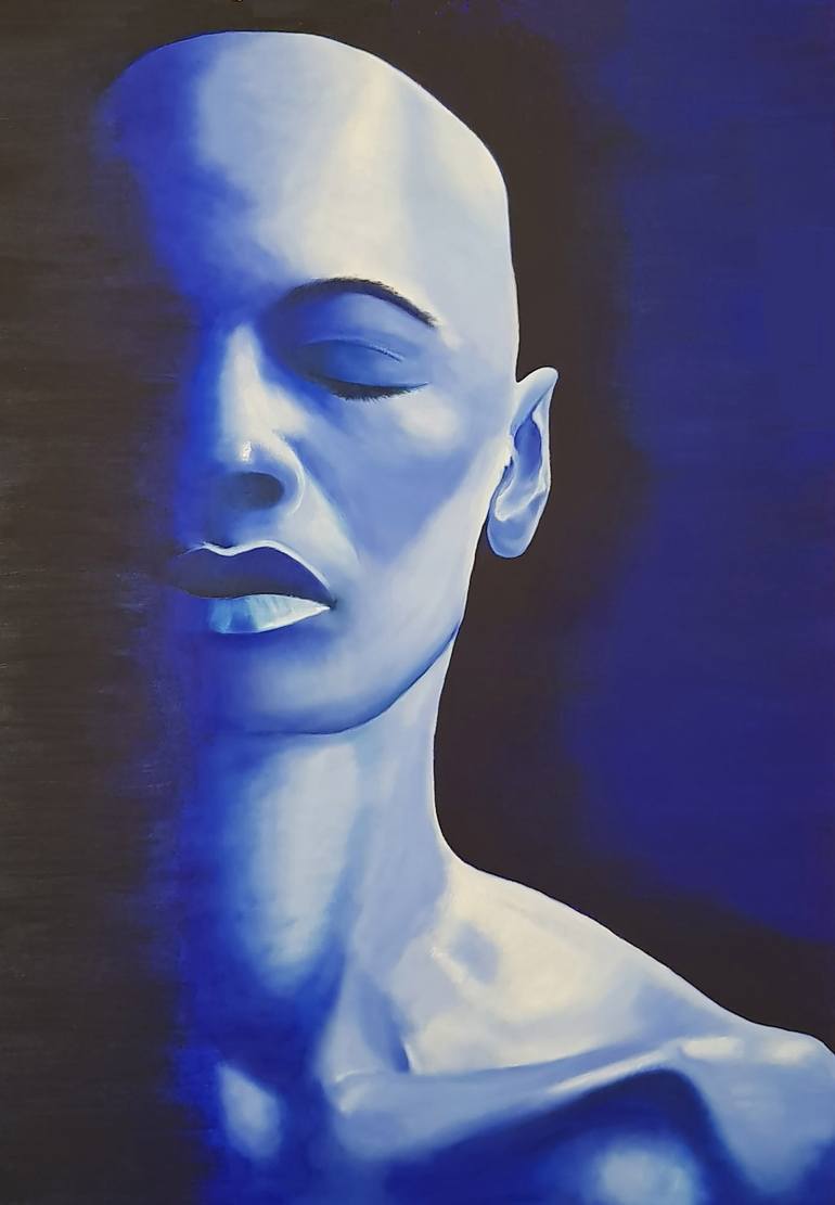 African Man Portrait Painting. Large Wall Painting. Blue Colors Painting by Anna Levit | Saatchi Art