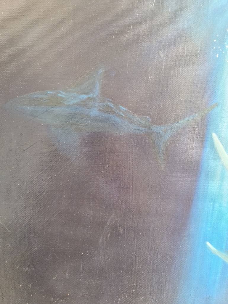 White Sharks In Deep Blue Ocean Water Under Moon Light Painting by Anna Levit | Saatchi Art