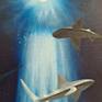 White Sharks In Deep Blue Ocean Water Under Moon Light Painting by Anna Levit | Saatchi Art