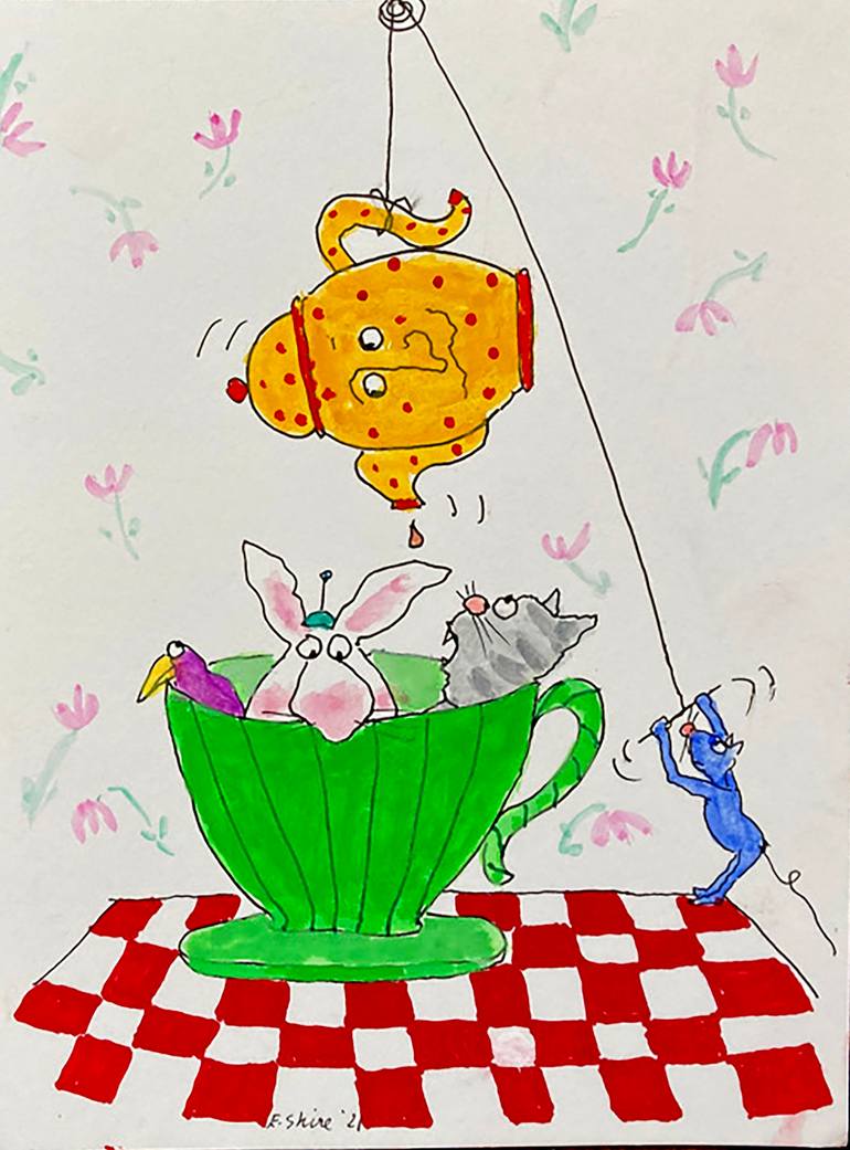Topsy Turvey Tea Drawing by Ellen F Shire | Saatchi Art