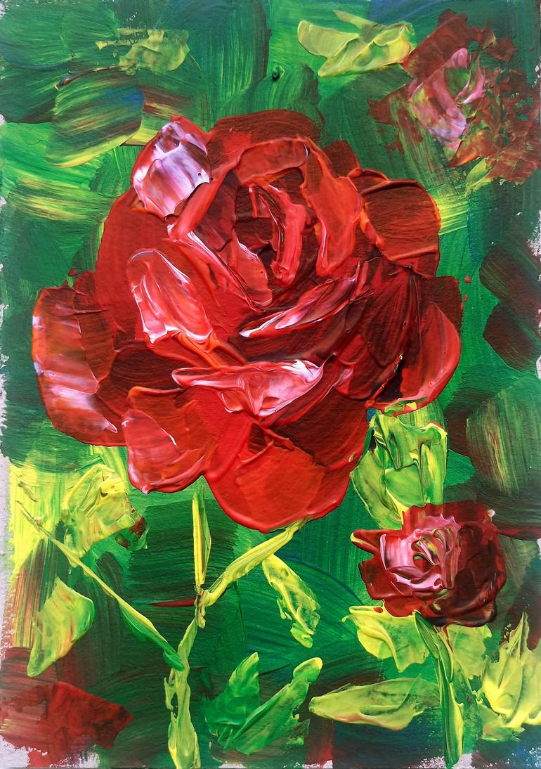 Red Rose Flower Artwork Painting by Lada Kholosho | Saatchi Art