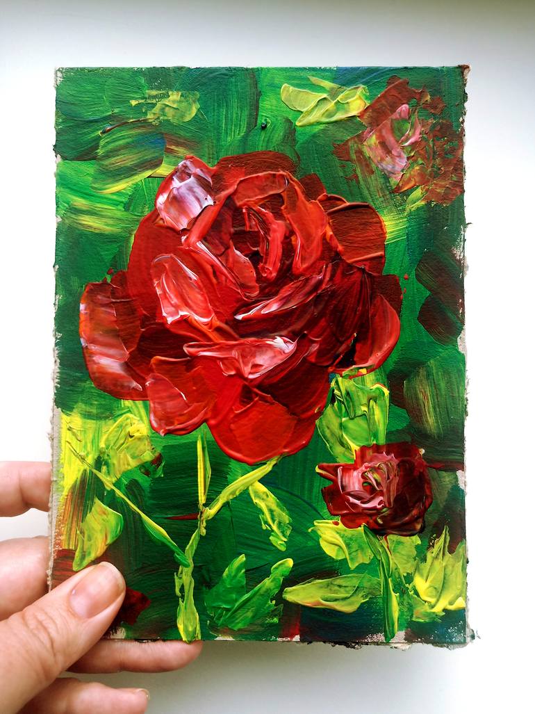 Red Rose Flower Artwork Painting by Lada Kholosho | Saatchi Art