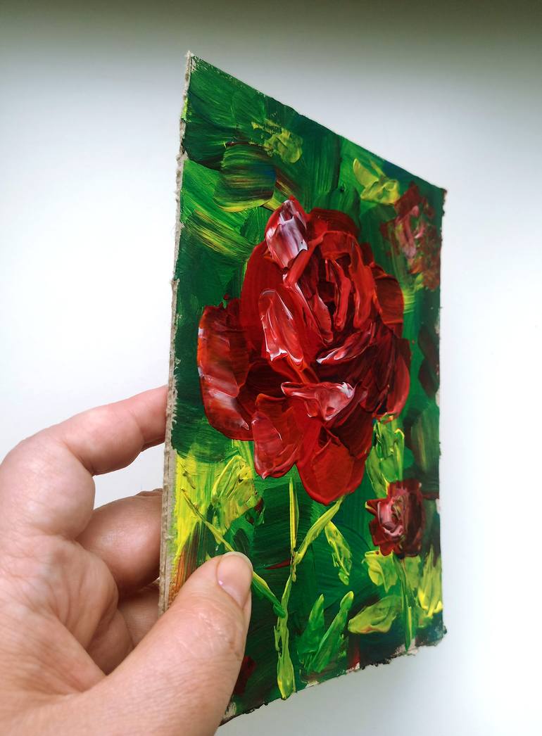 Red Rose Flower Artwork Painting by Lada Kholosho | Saatchi Art
