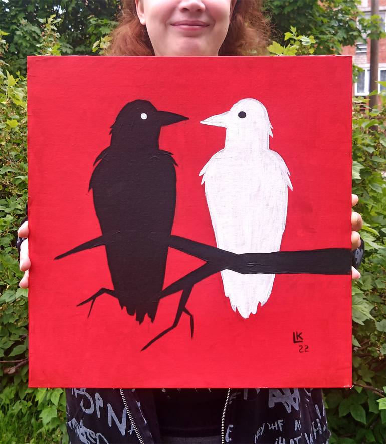 Two crows Painting by Lada Kholosho | Saatchi Art