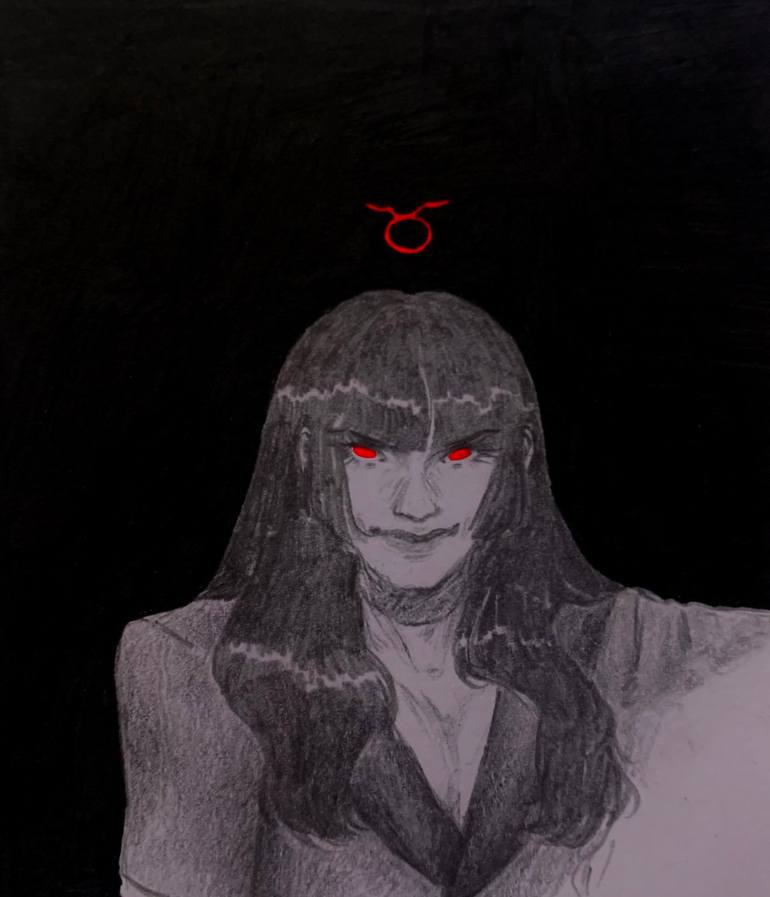Red Eye Of The Bull | Taurus Drawing by Holiday Thompson | Saatchi Art