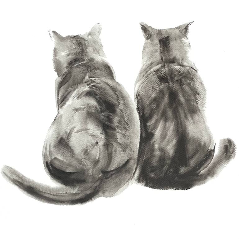 Two cats Painting by Myroslava Boikiv | Saatchi Art