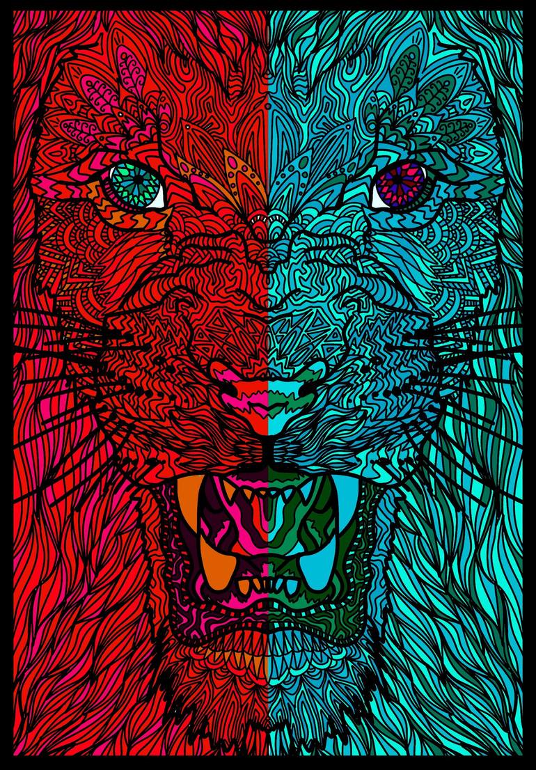 Two Tone Lion Drawing by Miah Campbell | Saatchi Art