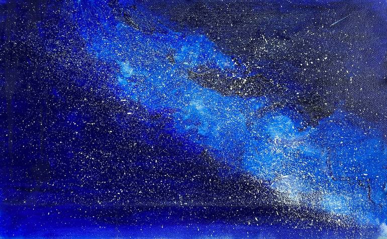 Night blue sky with Milky Way. Oil painting Painting by Elena Makhonina ...
