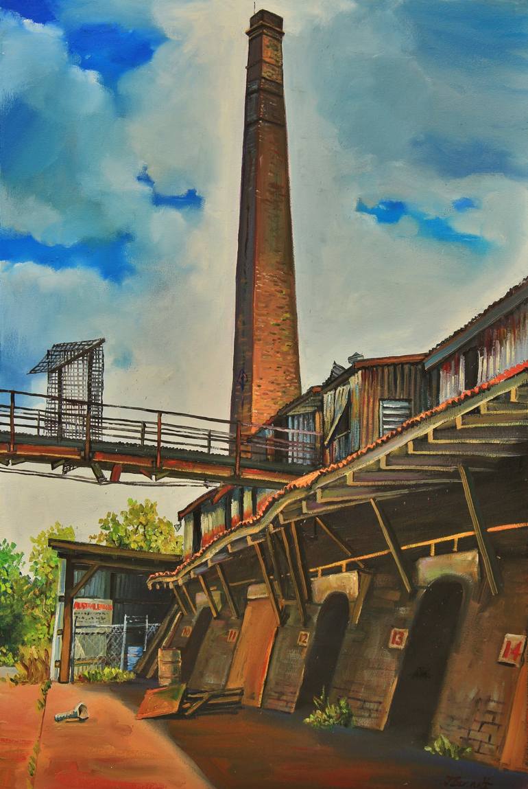 The chimney of Brookvale Brickworks Painting by Jane Bennett | Saatchi Art