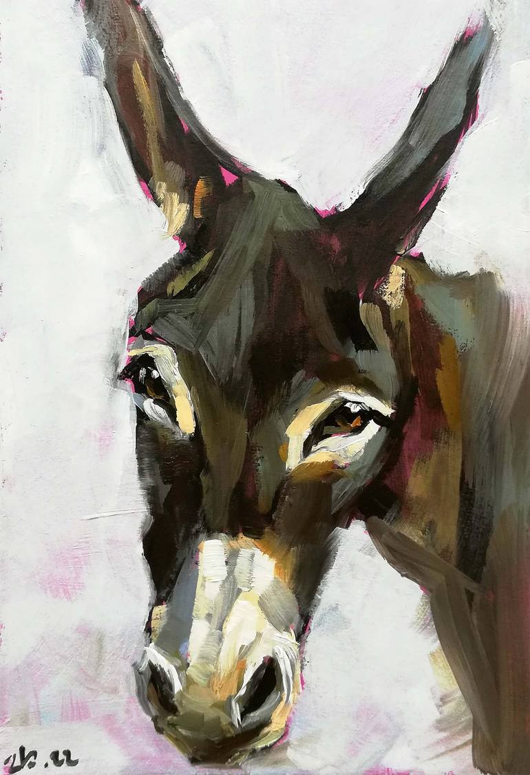 Donkey Painting Farm Animal Artwork Farm Art Painting by Zhanna Kan ...