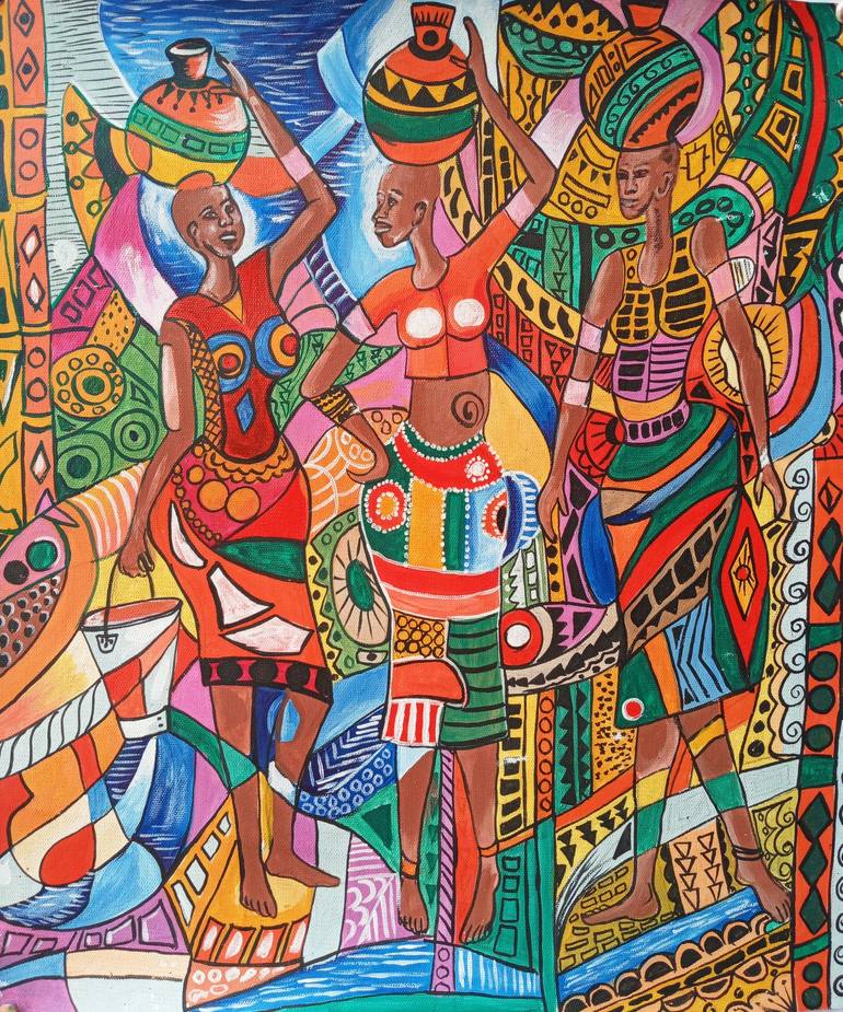 BUSY MAIDENS Painting by Mohammed Swaibu Sesay | Saatchi Art
