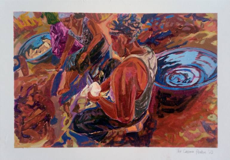 The Cassava Peelers Painting by Nancy Okang | Saatchi Art
