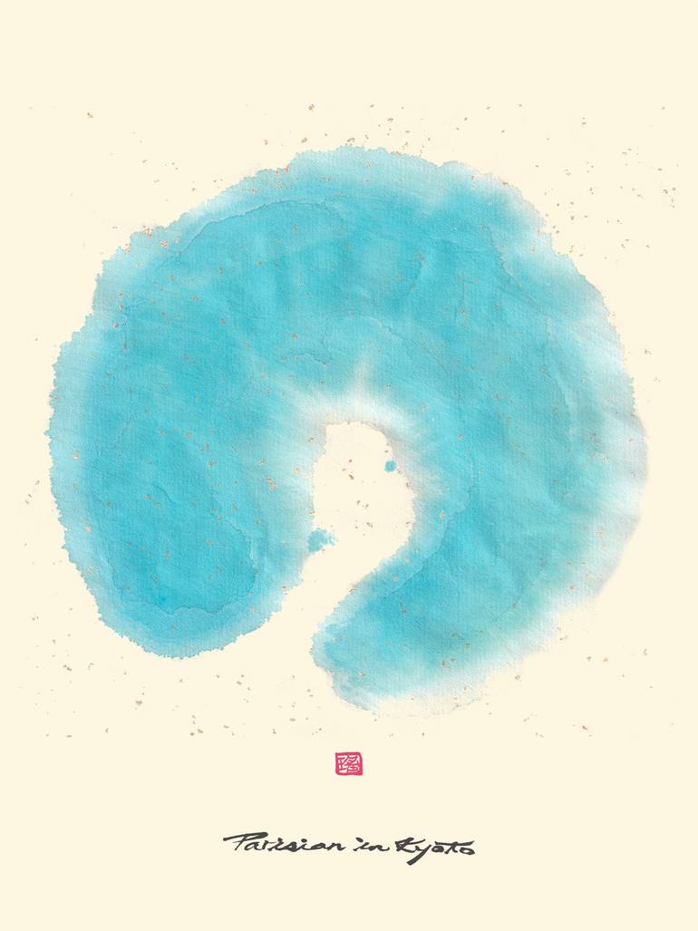 Aqua Blue Zen Enso Ring (Gold sparkles Embedded) Painting by Paris ...