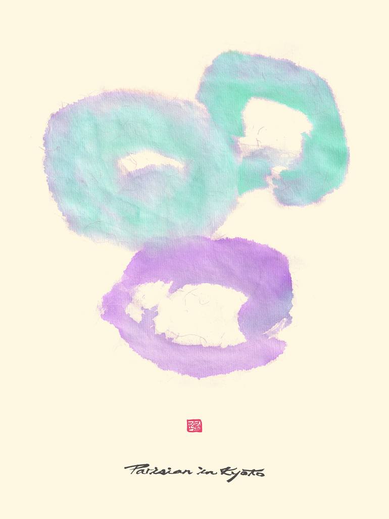 Three Zen Rings Watercolor Abstraction (Plant Fiber Textured) Painting ...