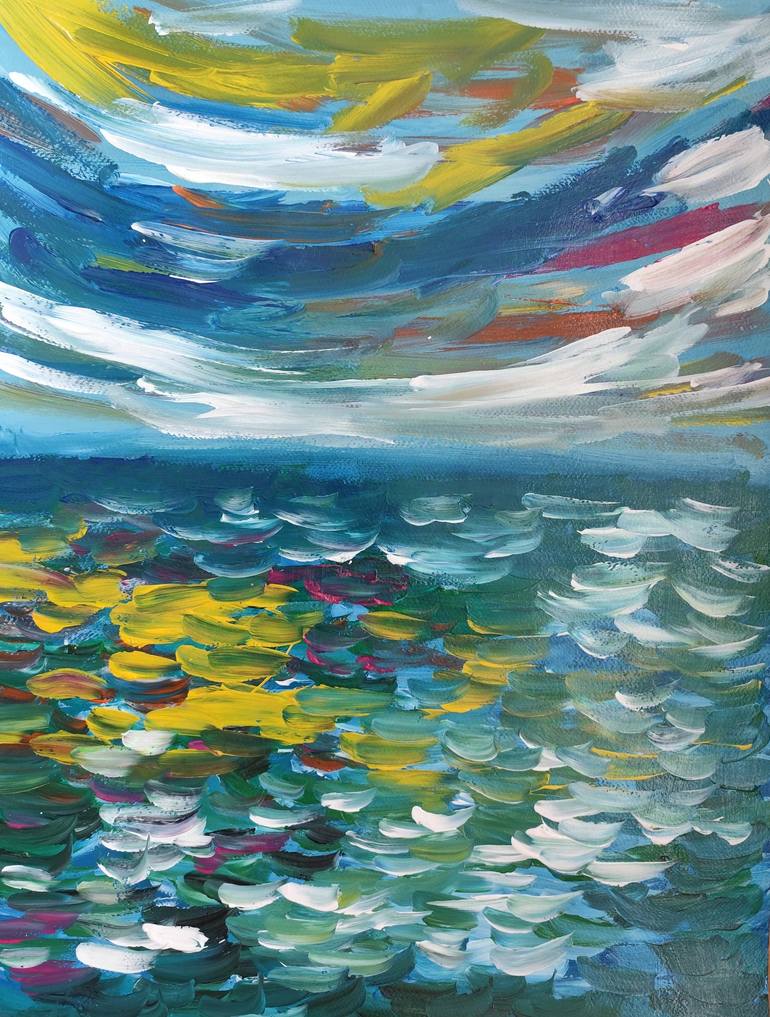 Waiting for calmness in the ocean waves ( expressive seascape) Painting ...