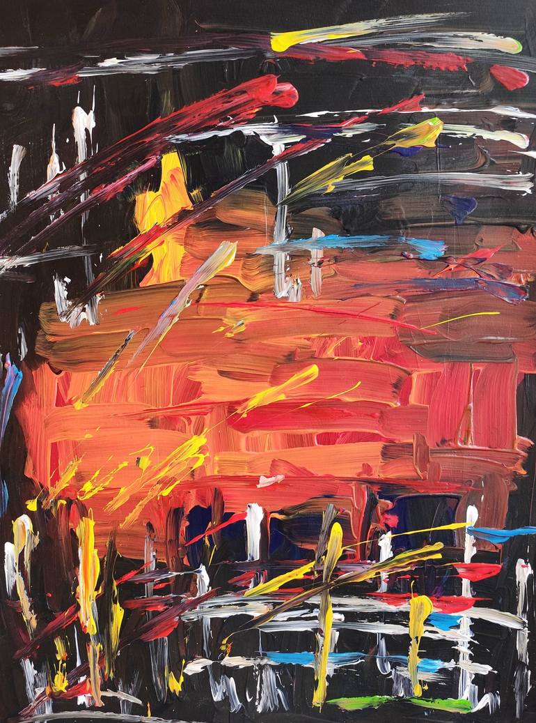 Contemporary abstract interior expressive acrylic art on paper Painting ...