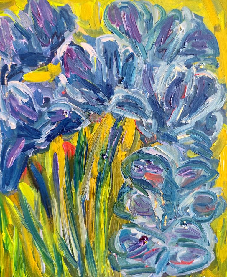 Impressionist floral oil on board Iris dreams in bloom Painting by ...