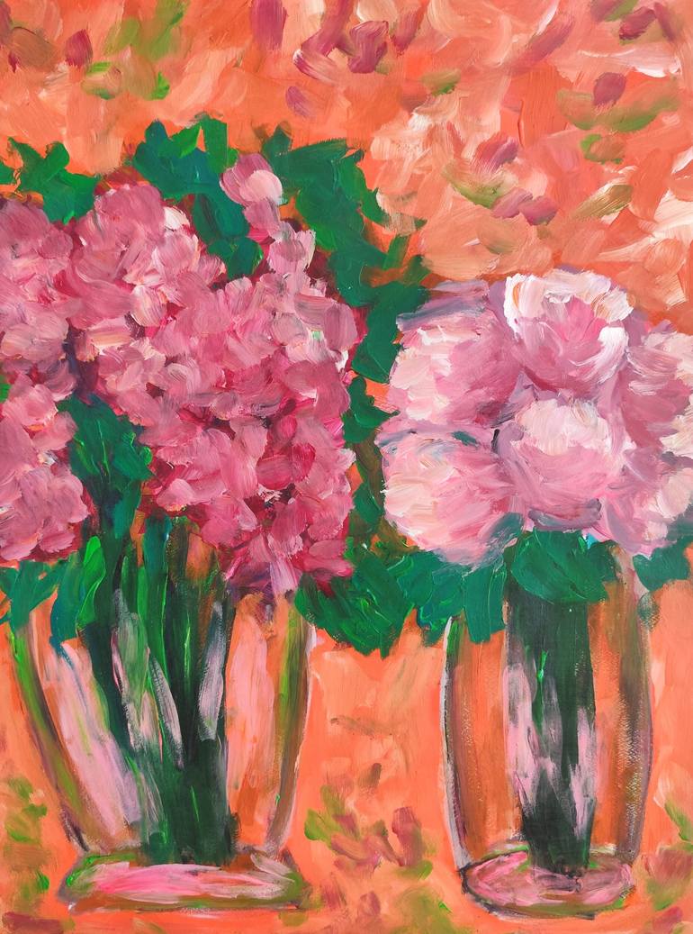Abstract expressionist floral painting Vases with roses Painting by ...