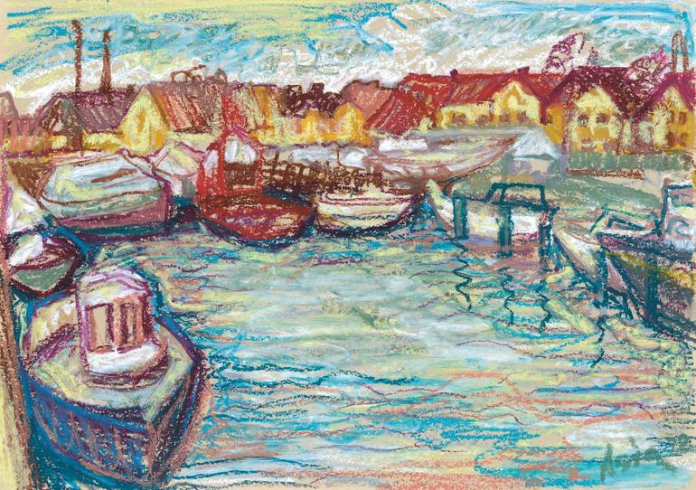 Dragør Harbor impressionistic boat painting Painting by Asia ...