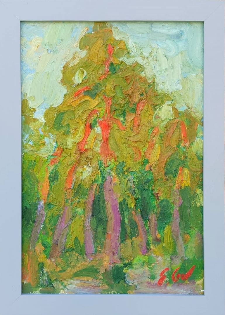 Pine trees. Sunset. Painting by Sergey Gusev | Saatchi Art