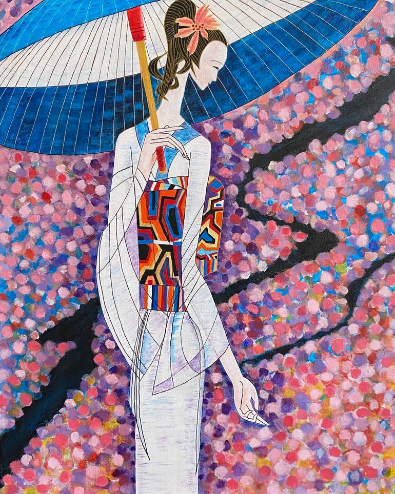 Spring girl Painting by Guofeng Tang | Saatchi Art