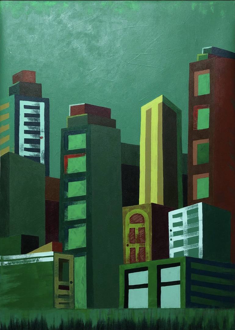 The green buildings Painting by Essa Aboelsaoud | Saatchi Art