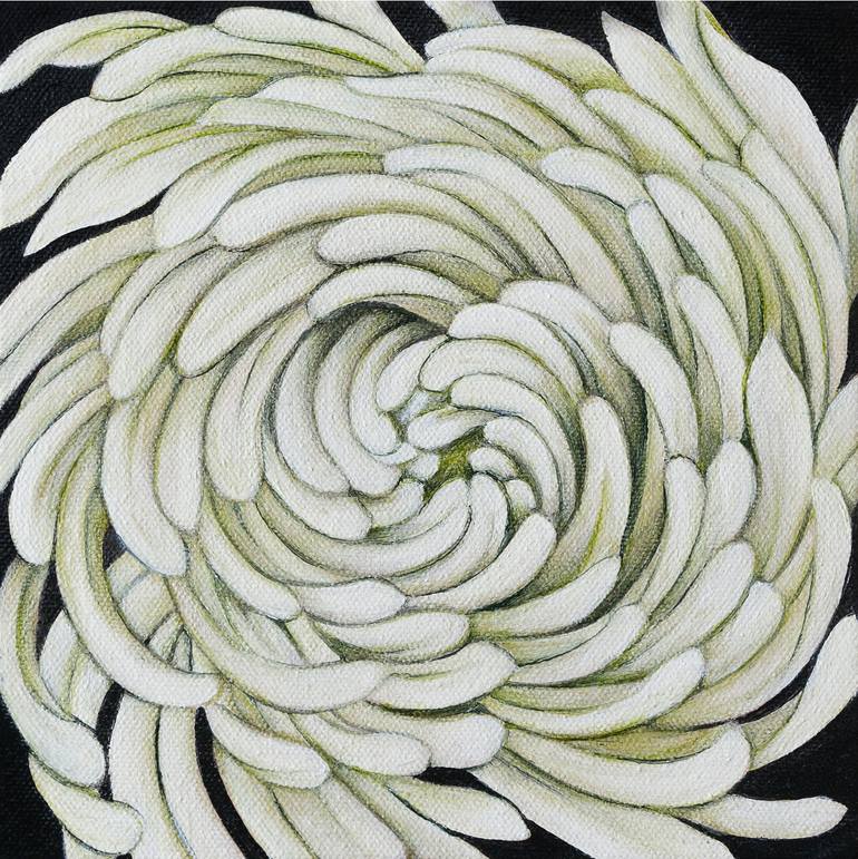 White Chrysanthemum (E7 Mini) Painting by Dom Holmes | Saatchi Art