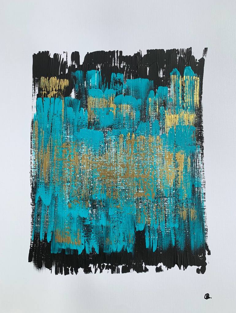 Black, turquoise, gold Painting by Marta Obojska | Saatchi Art