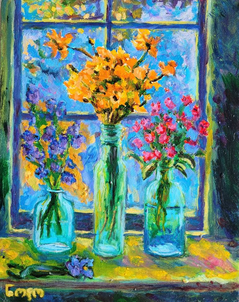 Three bouquets Painting by Nodo Vardanashvili | Saatchi Art