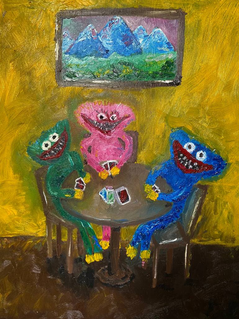 Huggy Wuggy playing uno cards Painting by Елена Барабаш | Saatchi Art