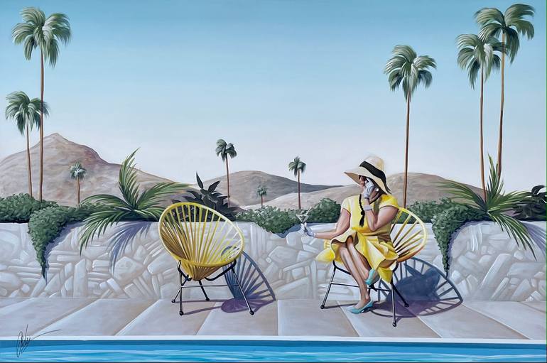 Framed - Poolside Ponder Painting by Chris Riley | Saatchi Art