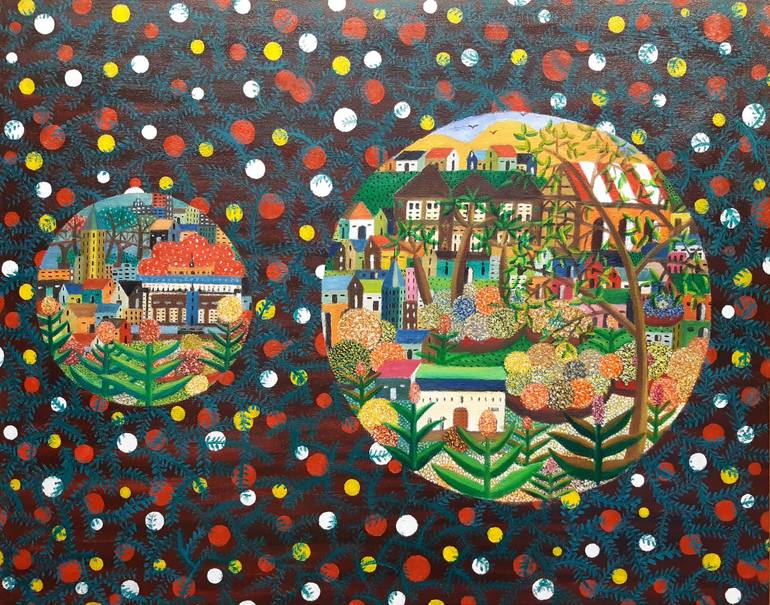 Aboriginal Villages in Circles Painting by KC Wang | Saatchi Art