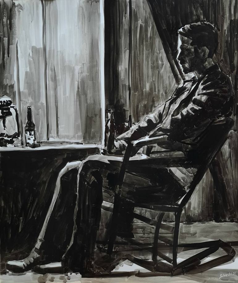 Wistful Man-Başımda Efkar Painting by Gülser Aktan | Saatchi Art