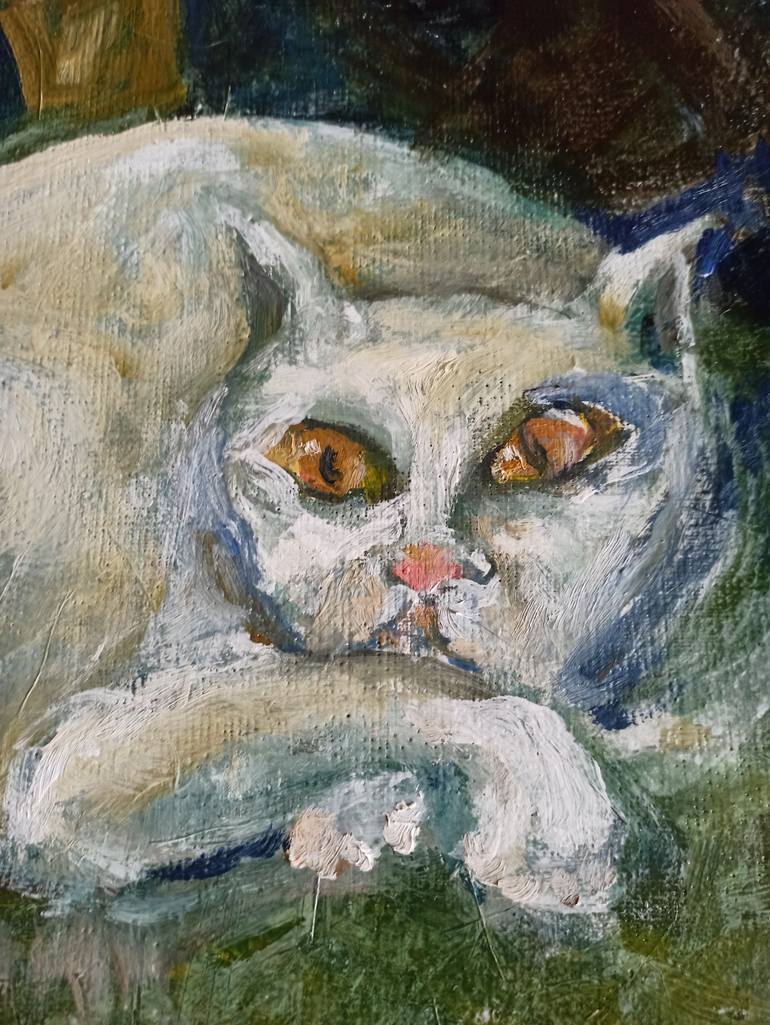 Crows And The White Cat (#124) Painting by Krzysztof Polak | Saatchi Art