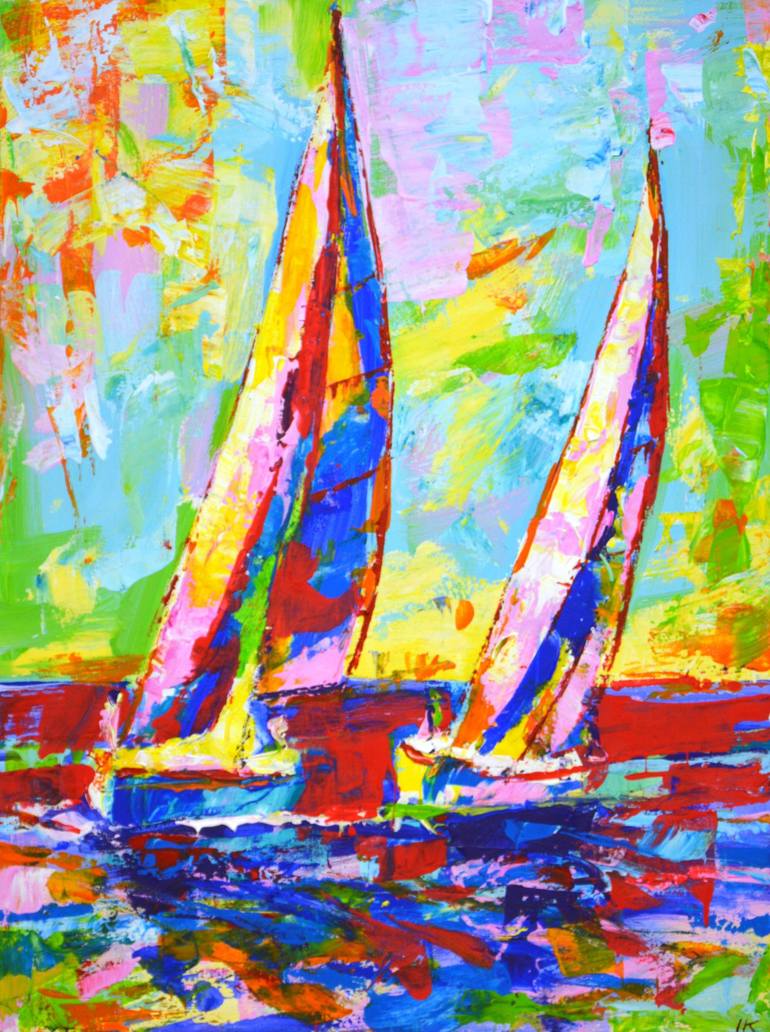 Sailboats 2. Painting by Iryna Kastsova | Saatchi Art