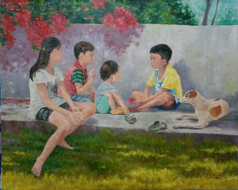 Childhood Friends Painting by Jaypee Raguro | Saatchi Art