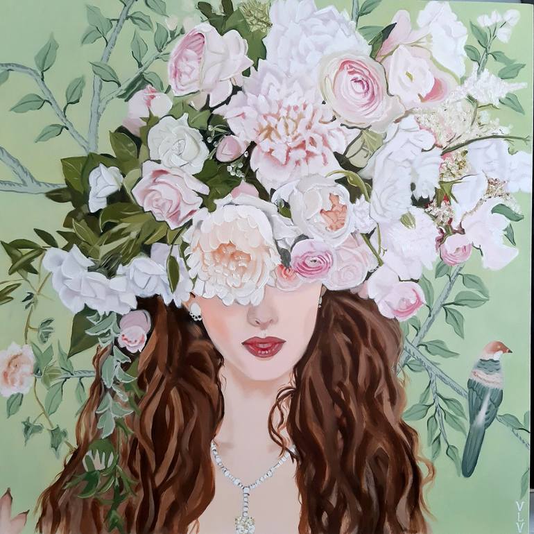 Lady flowers. Girl spring. Original artwork Painting by Ksenia Voynich ...
