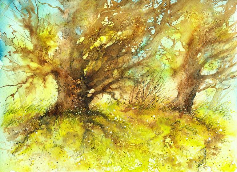 Two old trees in my garden. Painting by Nataliya Vetter | Saatchi Art