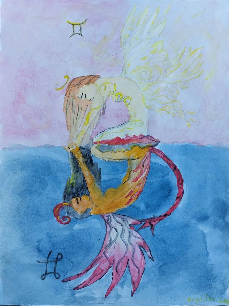 Zodiac sign Gemini, two girls, an angel and a demon Painting by ...