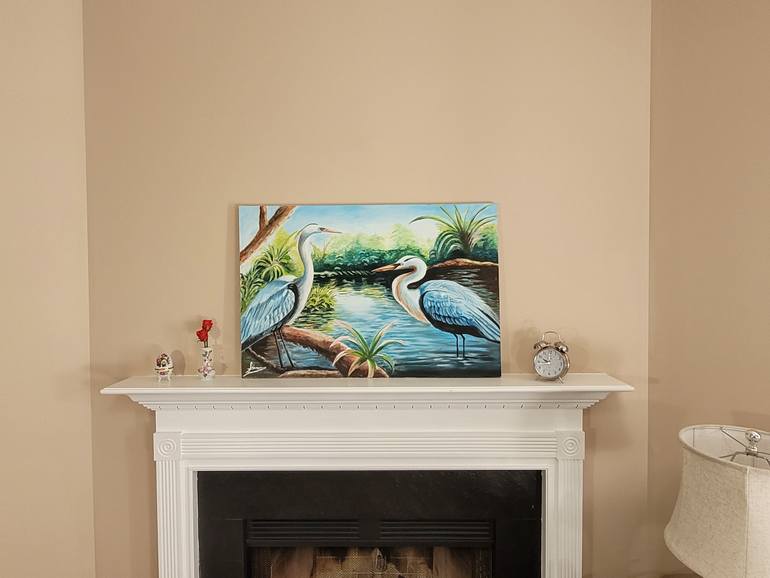 Oriental Two Storks Painting by Zad Creation | Saatchi Art