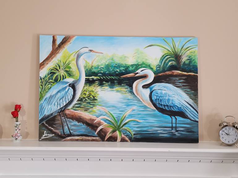 Oriental Two Storks Painting by Zad Creation | Saatchi Art