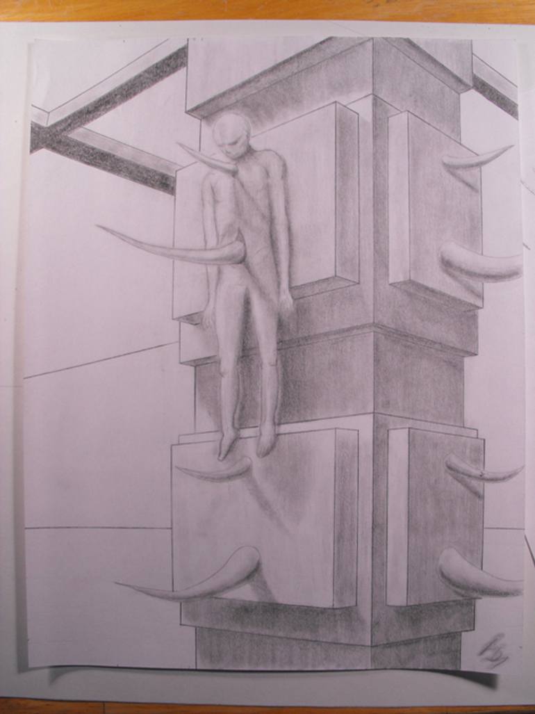 Interior Column Drawing by Joshua Staton | Saatchi Art
