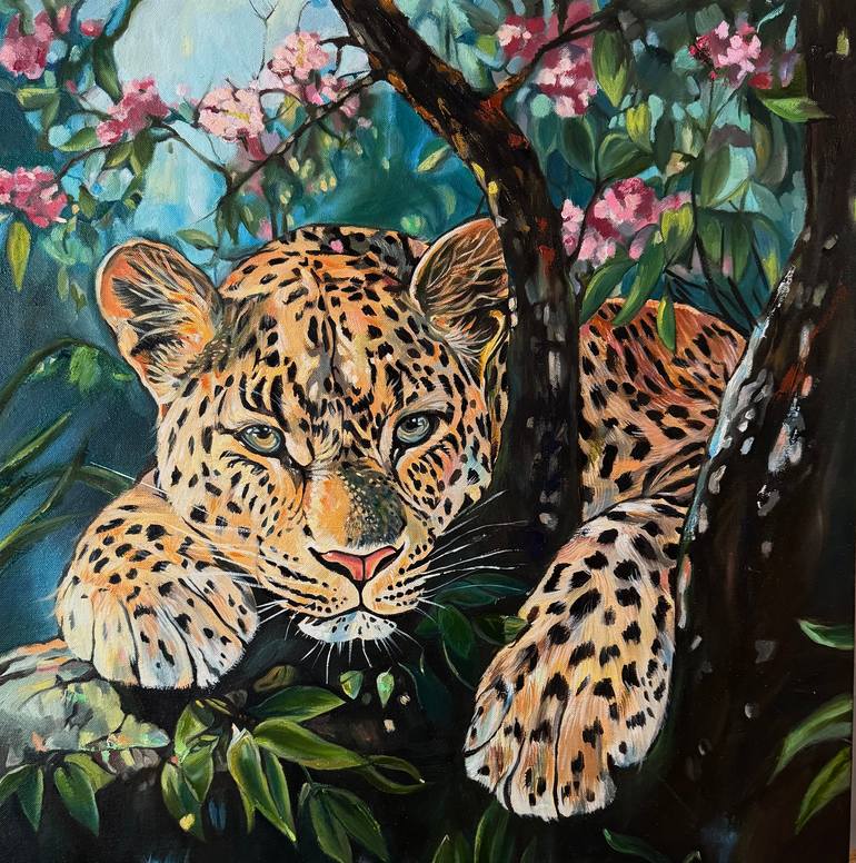 Leopard in Bloom Painting by Ana Gogitidze | Saatchi Art Spain