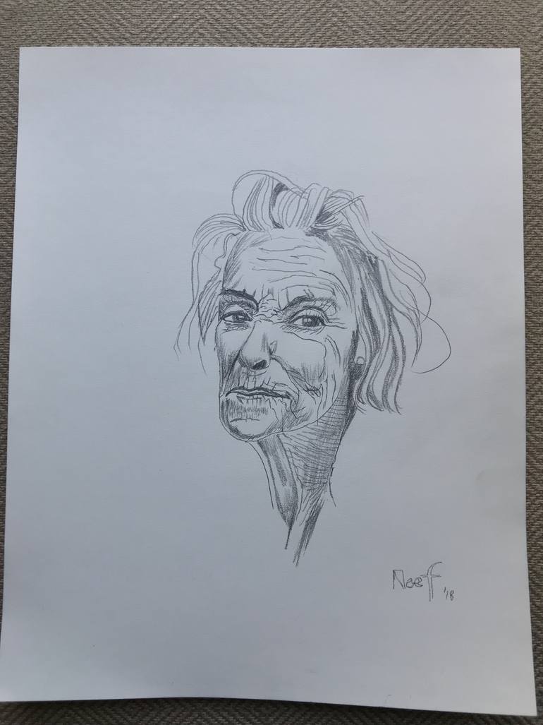 Old Woman Drawing by Naef Basile | Saatchi Art