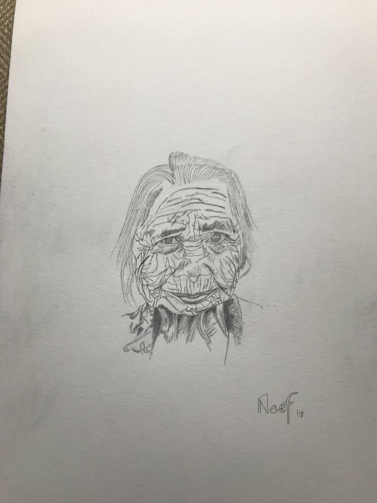 Old Woman Drawing by Naef Basile | Saatchi Art