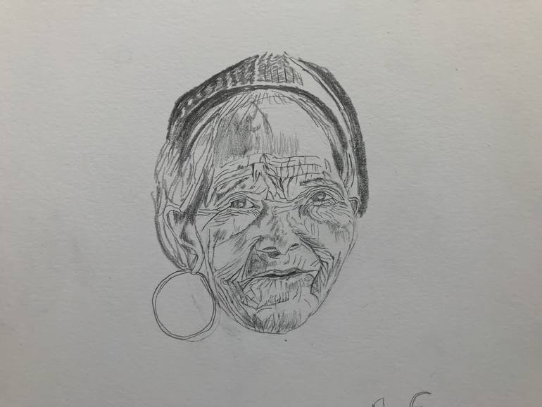 Old Woman Drawing by Naef Basile | Saatchi Art